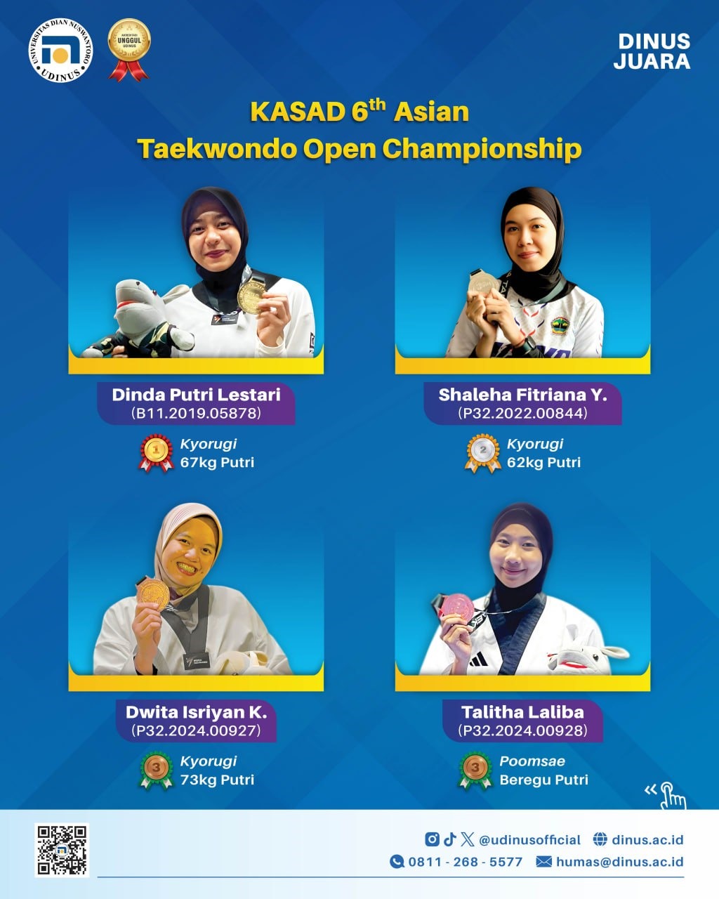 Empat Atlet Taekwondo Udinus Ikut Bawa Indonesia Raih Juara